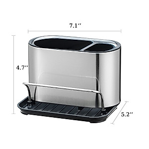 SDlumeiy Stainless Steel and Plastic Sponge Holder, Stainless Steel Sink Caddy, Sponge Holder Organizer 7.1x5.2x4.7 inches，Silver Gray