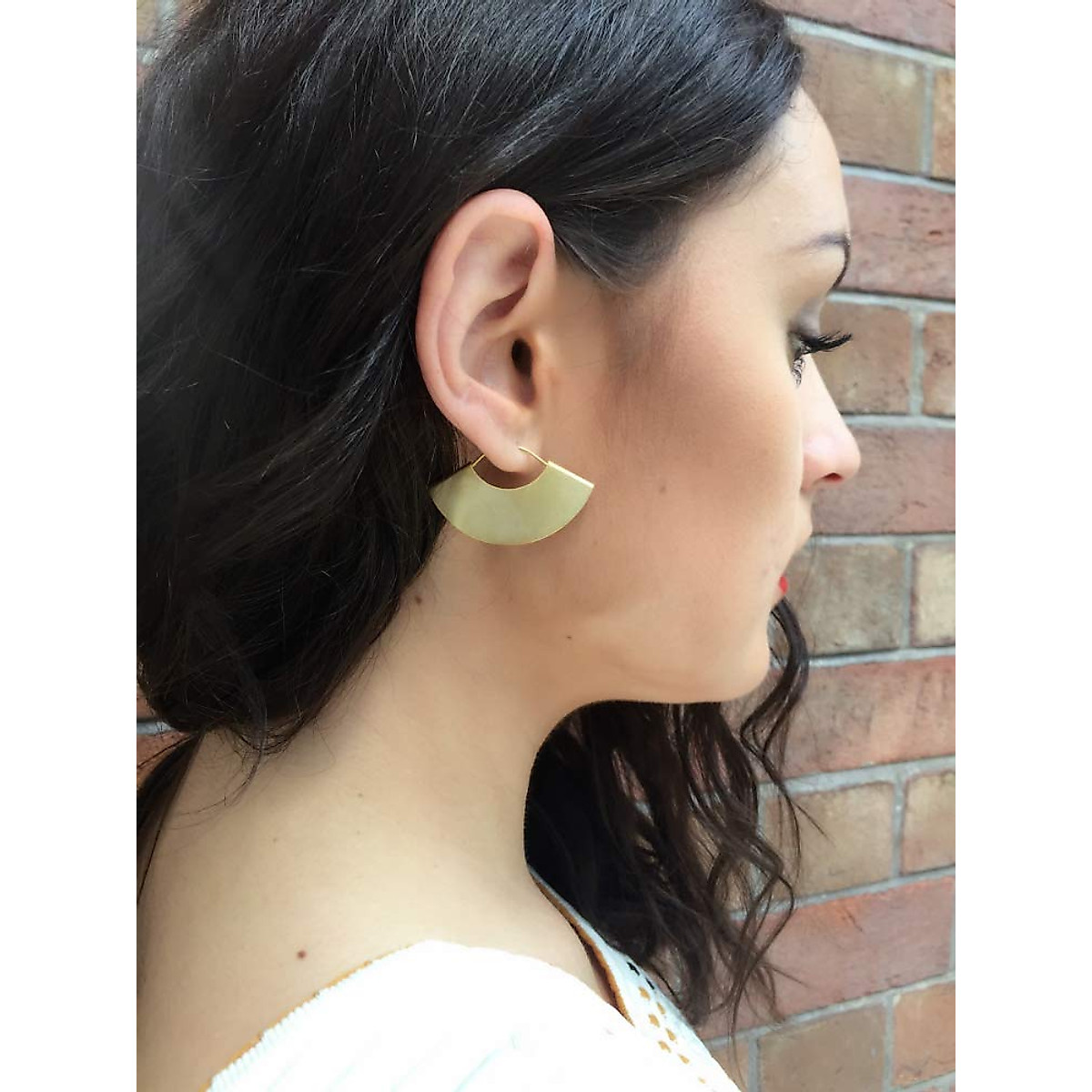 Lightweight Boho Bohemian Fan Earrings for Women Geometric Dangle Drop Half Round African Tribal Ethnic Jewelry (Gold 1.6"x1")