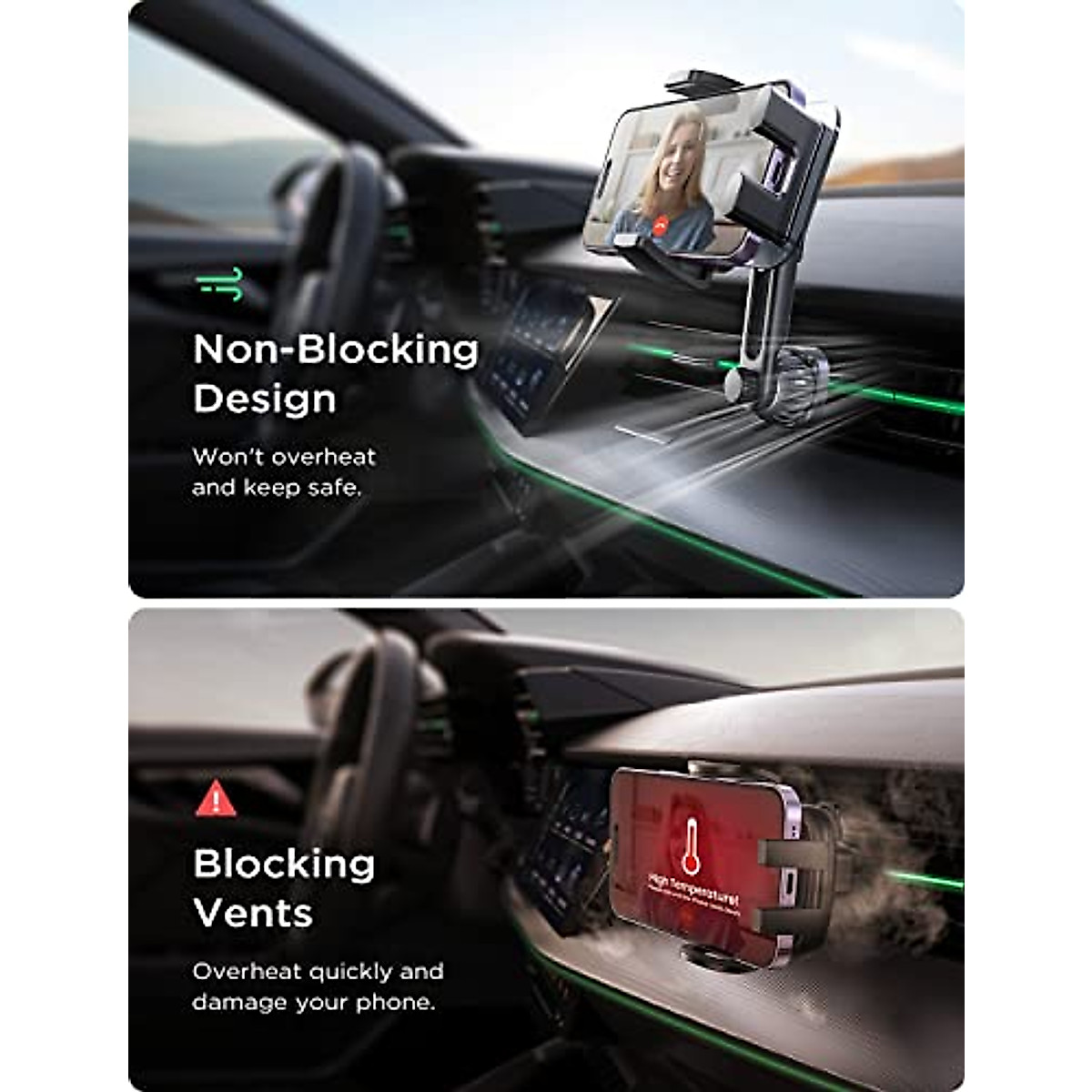 LISEN Vent Phone Mount for Car [Smooth Silicone Protection] Universal Car Vent Phone Holder Mount for Car with Newest Extension Clip for iPhone 14 13 12 11 X XR XS Pro Max Mini 8 7 6 Plus and More