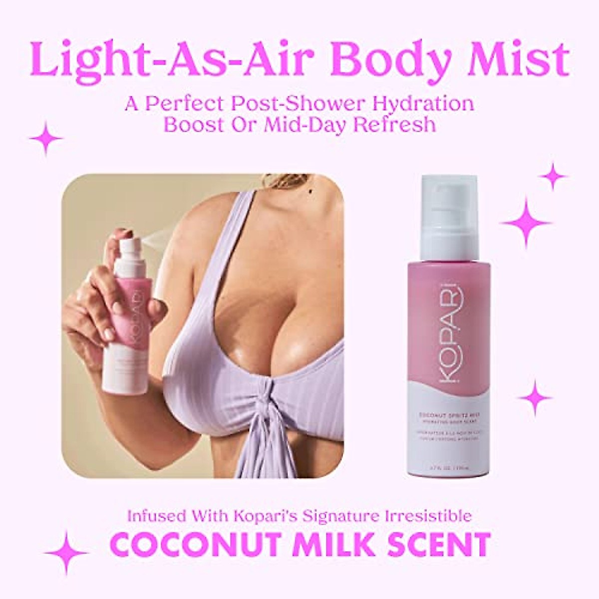 Kopari Coconut Spritz Mist, Hydrating Scented Body Spray, Moisturizing Body Oil Spray with 100% Organic Coconut Oil, Refreshing