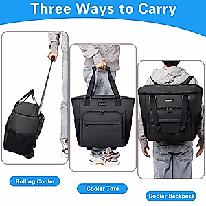 Insulated Cooler Bag with Wheels, 56 Cans Rolling Cooler, Soft Cooler Bag Backpack with Sturdy Zipper for Beach, Camping, Picnic, Patio, Travel, Outdoor, Durable, Reusable and Sustainable, Leakproof