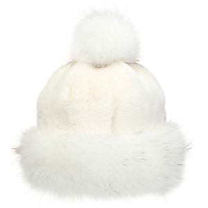 LA CARRIE Women's Faux Fur Hat Russian Cossack Pompom Cap for Winter Ski Snow(White)