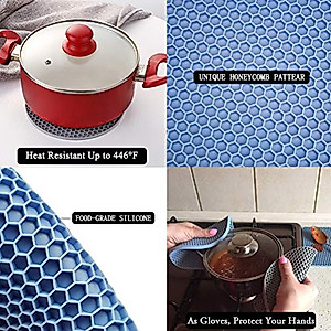 Silicone Trivet Mats, Silicone Pot Holders for Hot Pan and Pot Pads. Heat Resistant Counter Mats for Tables, Countertops, Spoon Rest and Large Coasters, 4 Pack Gray& Blue(2 Squared + 2 Round Mats)