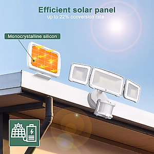 GLORIOUS-LITE Solar Security Lights 2400mAh LED Motion Sensor Light Outdoor, Rechargable 1600lm Solar Flood Light, 5500-6000K, IP 65 Waterproof for Garage, Yard, Porch, Entryways - White