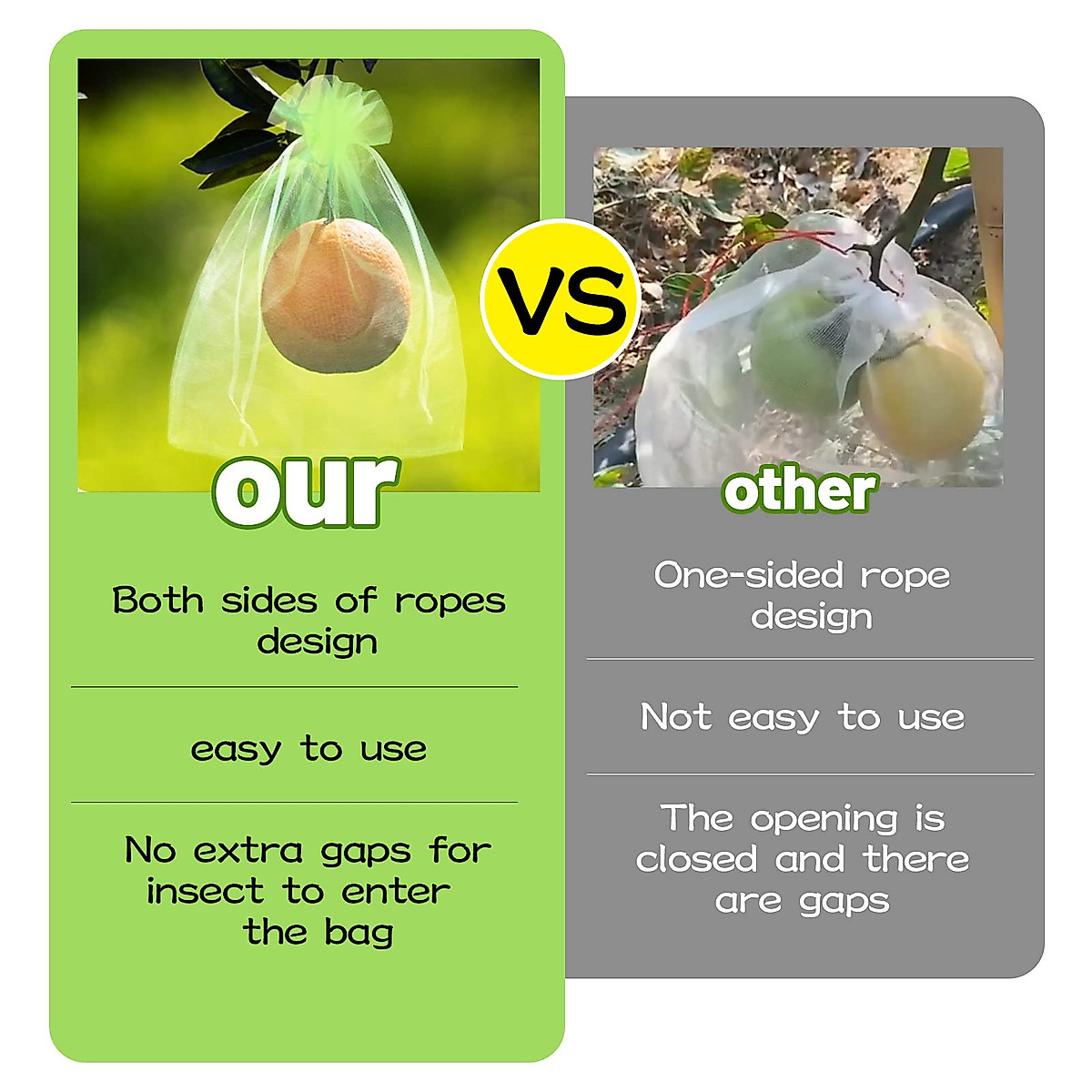 Gushu 100pcs Fruit Protection Bags, 6 x 8 Inch Green Fruit Netting Cover Bags with 100pcs Plant Label Drawstring Mesh Fruit Protectors Pest Barrier for Plant Fruit Vegetable Veggies Garden