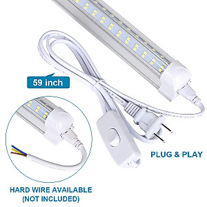 BSK.BESTKA LED Shop Light Fixture, 4FT, 50W 6500LM, 6000K Cold White, 4 Foot T8 Integrated LED Tube Lights, Plug in Warehouse Garage Lighting, V Shape, High Output, Linkable with On/Off Switch (4PCS)