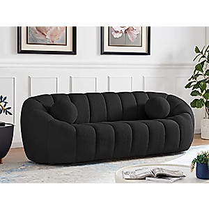 Meridian Furniture 644Black-S Elijah Collection Modern | Contemporary Boucle Fabric Upholstered Sofa, Black, 93.5" W x 34" D x 31" H