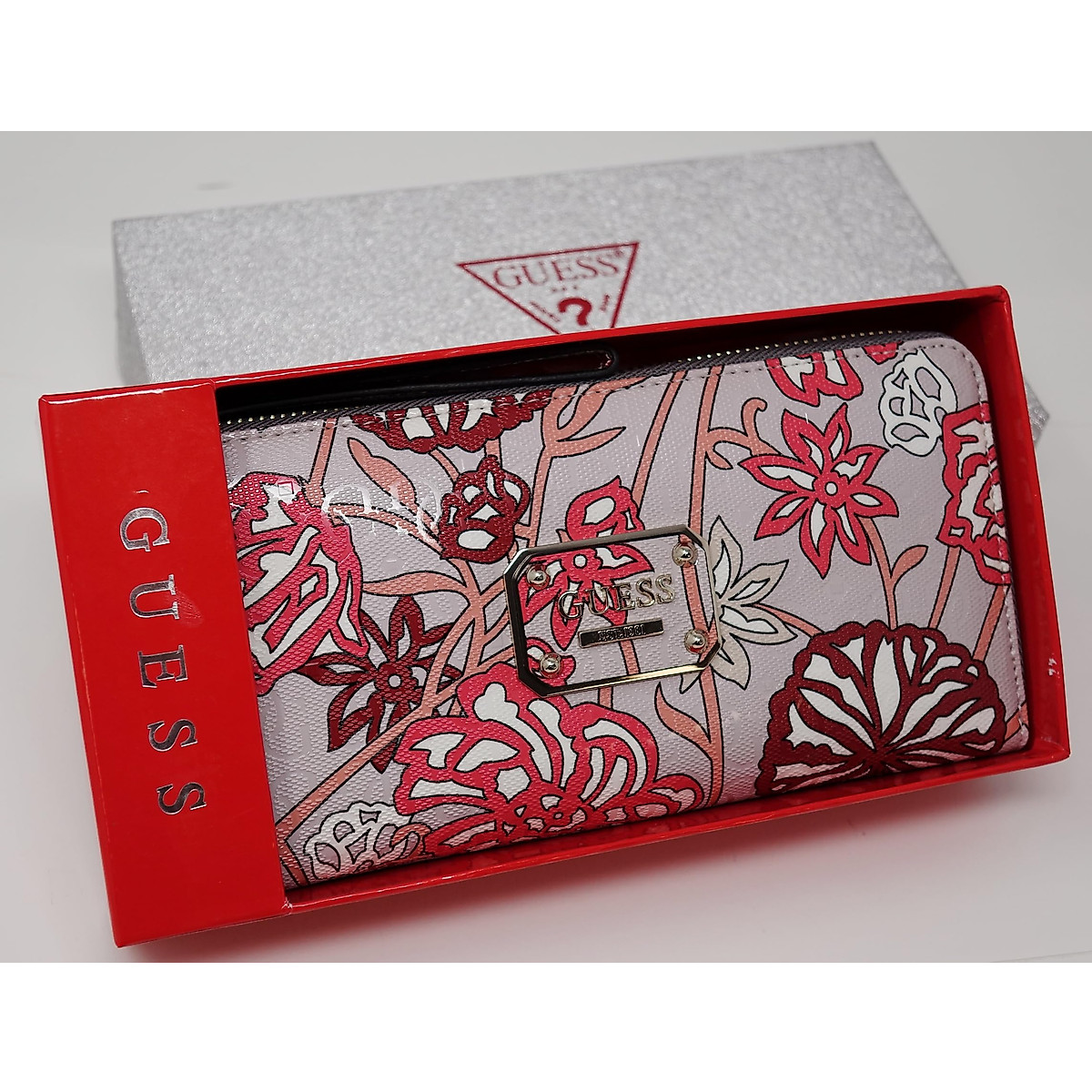 GUESS Boxed Ophelia Large Zip Around Wallet (Rose Multi)
