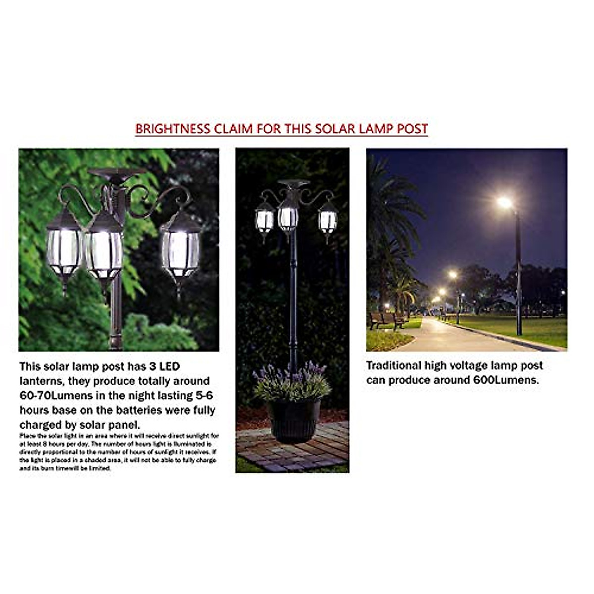 Westcharm Portable 3-Head LED Solar Light Planter for Backyard Patio Porch Outdoor Decoration - 6.7 ft. (80 in.) Black Solar Street Lamp with Planter