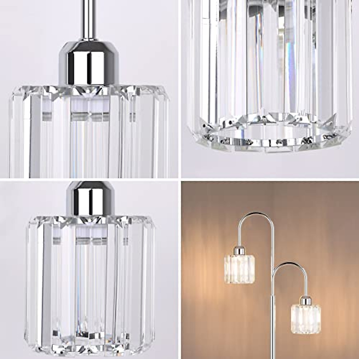 Ralbay Crystal Chrome Floor Lamp, 2-Light Modern Crystal Floor Lamp, Crystal Chrome Tall Lamp Tree Glam Floor Lamp for Living Room Bedroom (Bulb Excluded)