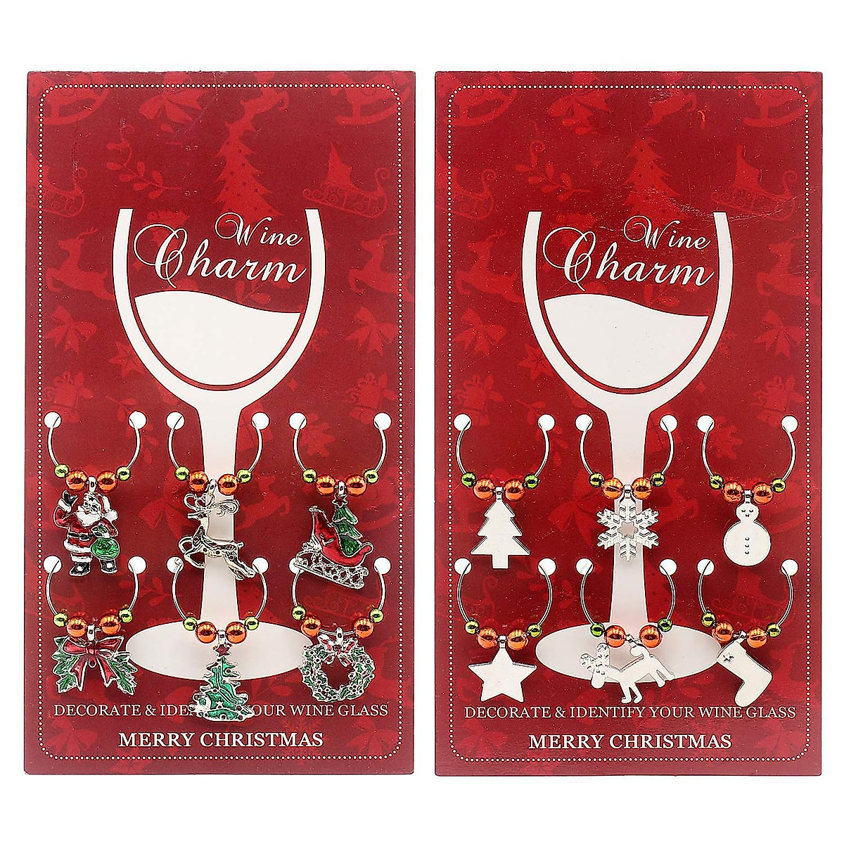 AUXO-FUN 12 Pieces Christmas Wine Glass Charms for Stemmed Goblets Glasses Drink Markers to Identify Your Drinks Bringing Cheers to Your Holiday Party