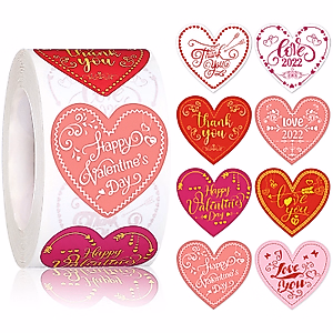500 Pieces Happy Valentine's Day Stickers Heart Shaped Stickers Thank you Labels 1.5 Inch Colorful Candy Heart Love Stickers for Wedding Birthday Party Anniversaries Decorations, 8 Designs