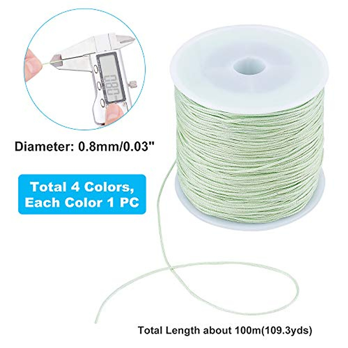 PH PandaHall 300pcs 4mm 14K Gold Plated Brass Beads with 0.8mm 436 Yards Blue Nylon Beading Cord Long-Lasting Smooth Spacer Beads Seamless Loose Ball Beads for Summer Hawaii Stackable Bracelet Making