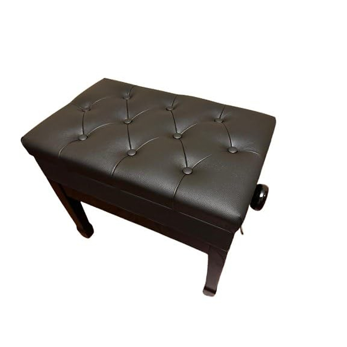 CPS Imports Genuine Leather Adjustable Artist Piano Bench Stool in Ebony with Music Storage