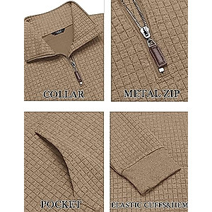 COOFANDY Men 1/4 Collared Sweatshirt Casual Long Sleeve Turtleneck Pullover Zip Up Polo Hoodies Khaki