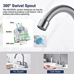 BRAVEBAR Bathroom Sink Faucet with Pop-up Drain Assembly, 4 Inch 2 Handle Centerset Faucet - Temperature Control, Easy to Install, Durable & Safety - Lavatory Faucet Brushed Nickel, Easy to Clean