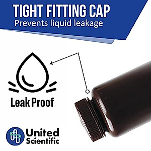 United Scientific™ 33465 | Laboratory Grade HDPE Wide Mouth Amber Reagent Bottle | Designed for Laboratories, Classrooms, or Storage at Home | 500ml (16oz) Capacity | Pack of 12