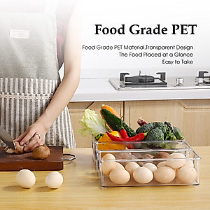 Refrigerator Organizer Bins, Clear Pantry Organization and Storage with Cutout Handles, Set Of 6 Stackable Plastic Freezer Organizer Bins for Fridge, Cabinet, Kitchen Countertops - BPA Free