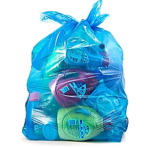 Recycling Trash Bags 55 Gallon, (50 count w/Ties) Large Blue Plastic Garbage Bags