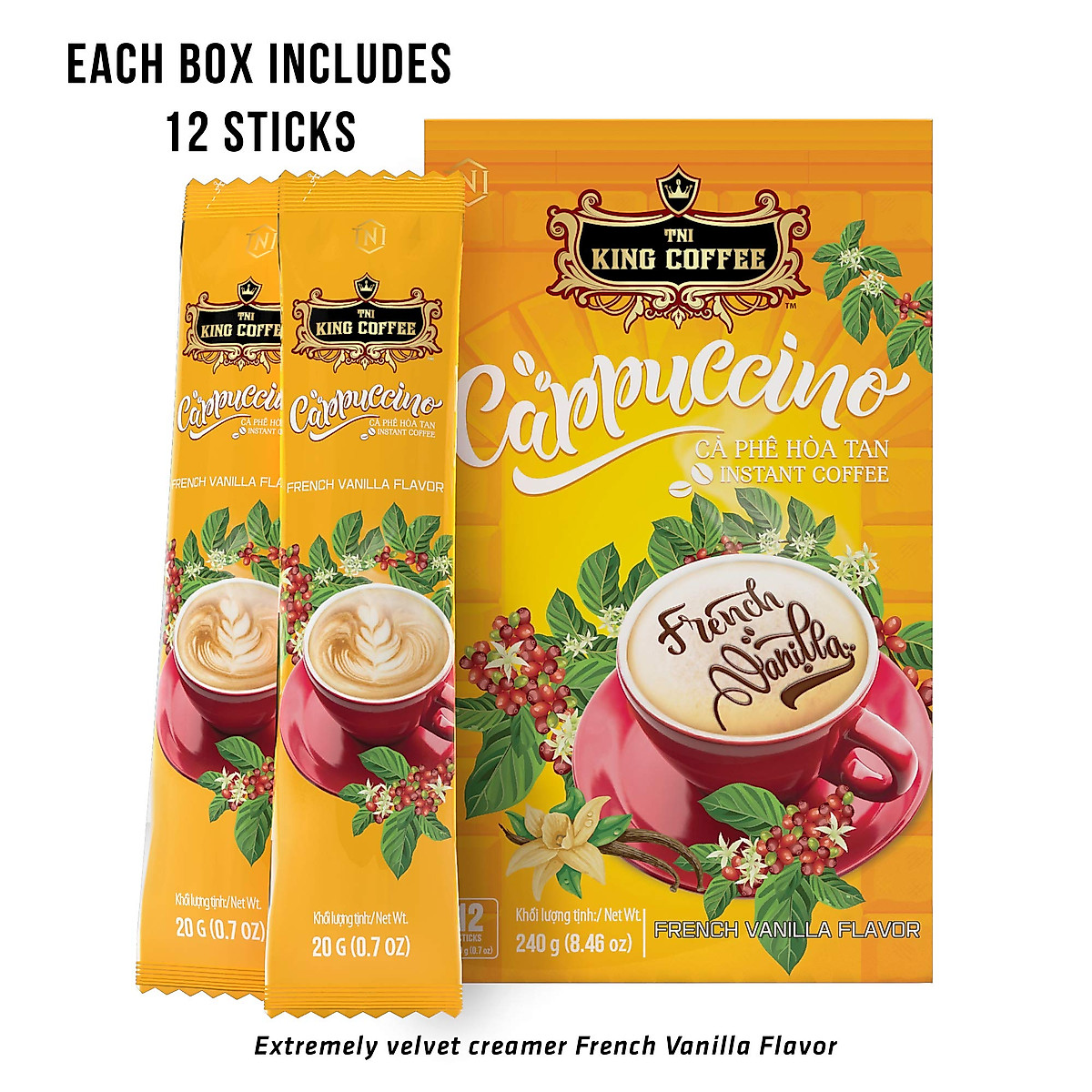 King Coffee Cappuccino French Vanilla-Box 12 sticks