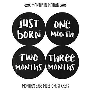 Months In Motion Baby Monthly Milestone Stickers - First Year Set of Baby Month Stickers for Newborn Photo Keepsakes (Gender Neutral - Boy or Girl Set of 20)