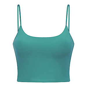 Women's Yoga Tank with Built in Bra,Padded Sports Bra, Crop Tank Tops Wireless Cami Shirt Fitness Yoga Workout Running Bean Green L