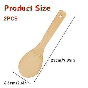 2PCS Rice Paddle Spoon Bamboo, Bamboo Rice Scoops, Non-stick Rice Spoon Paddle Rice, Rice Cooker Spoon for Kitchen(9.05 Inch)