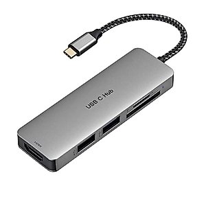 USB C Hub 5 in 1 Dongle USB-C to HDMI Multiport Adapter with 4K HDMI Output 2 USB 3.0 & 2.0 Ports, SD/TF Card Reader Compatible for MacBook Pro XPS More Type C Devices