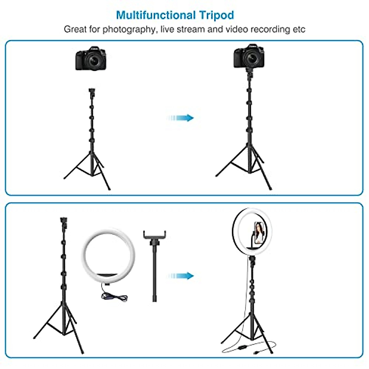 12" Selfie Ring Light with 63" Adjustable Tripod Stand and Phone Holder, LED Dimmable Ringlight with Remote, for Live Stream/Photography/Makeup/YouTube Video, Compatible with Cell Phones, Cameras