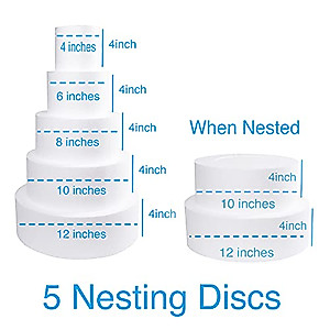 Silverlake Space Saver Cake Dummy Set - 5 Piece Set - Up to 5 Tier Cake 20 inches Tall - EPS Polystyrene Circle for Baking (Round)