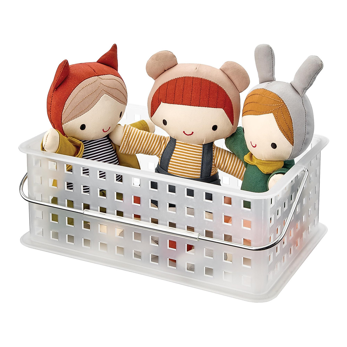 iDesign Spa Storage Organizer Basket with Handle, Stackable Container for Bathroom, Health, Cosmetics, Hair Supplies and Beauty Products, 8.69" x 13.94" x 5.12", Frost White