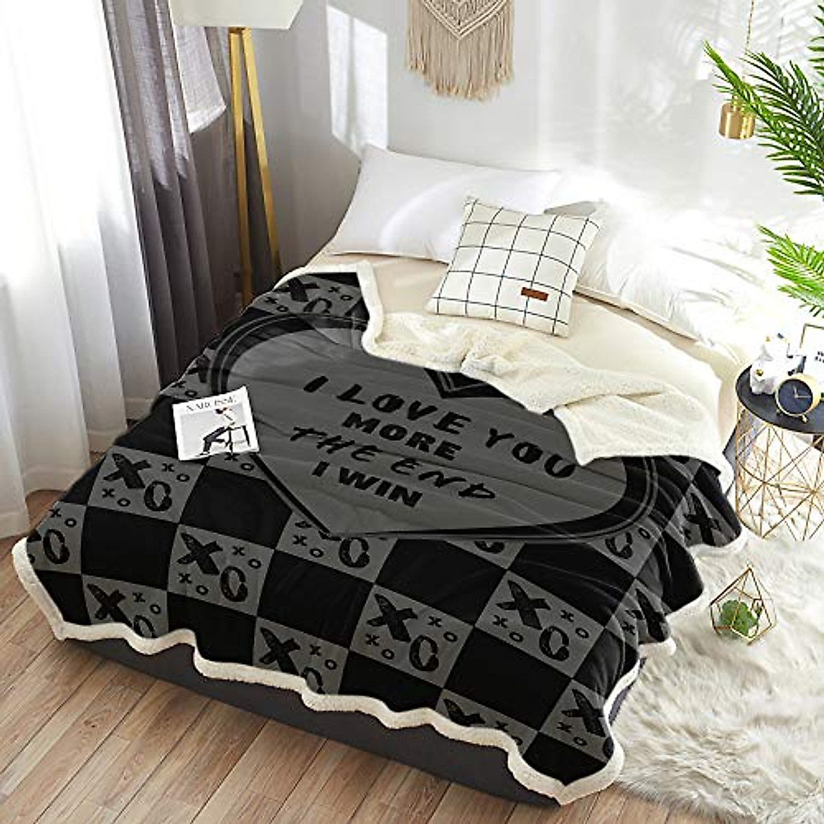 Sherpa Fleece Blanket Ultra Soft Throw Blanket - Valentine's Day I Love You More The END I Win Dark Grey - Fuzzy, Cozy, Shaggy, Warm - Reversible Microfiber Blanket for Bed Sofa Couch, 39 x 49 Inches