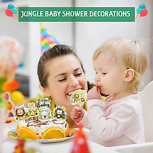 Weecent 45 Pcs Safari Baby Shower Cupcake Toppers Jungle Animals Oh Baby Party Decorations Safari Theme Cupcakes Toppers for Boys Kids Baby Shower Nursery Wild Party Supplies