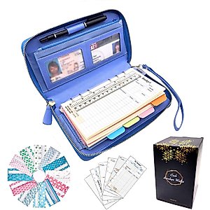 Cash Envelopes Wallet - RFID Blocking - Finances Organizer Calendar Budget Planner Notebook with 2023 Weekly & Monthly Planner Refill & 12 Budget Envelopes & Budget Sheets