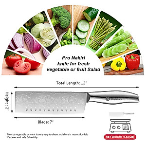 TooSharp Nakiri Knife 7 Inch, Update Fit/304 Stainless Steel Handle,Vegetable Kitchen Knife, Good Sharp Helper for Cooking, Meat, Home and Kitchen