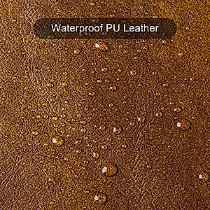 Furniliving Adjustable Bar Stools with Armrest, Modern Square PU Leather Chairs with Back Swivel Counter Height Barstools with Arms for Kitchen Dining Pub Cafe, Set of 2 (YellowBrown)