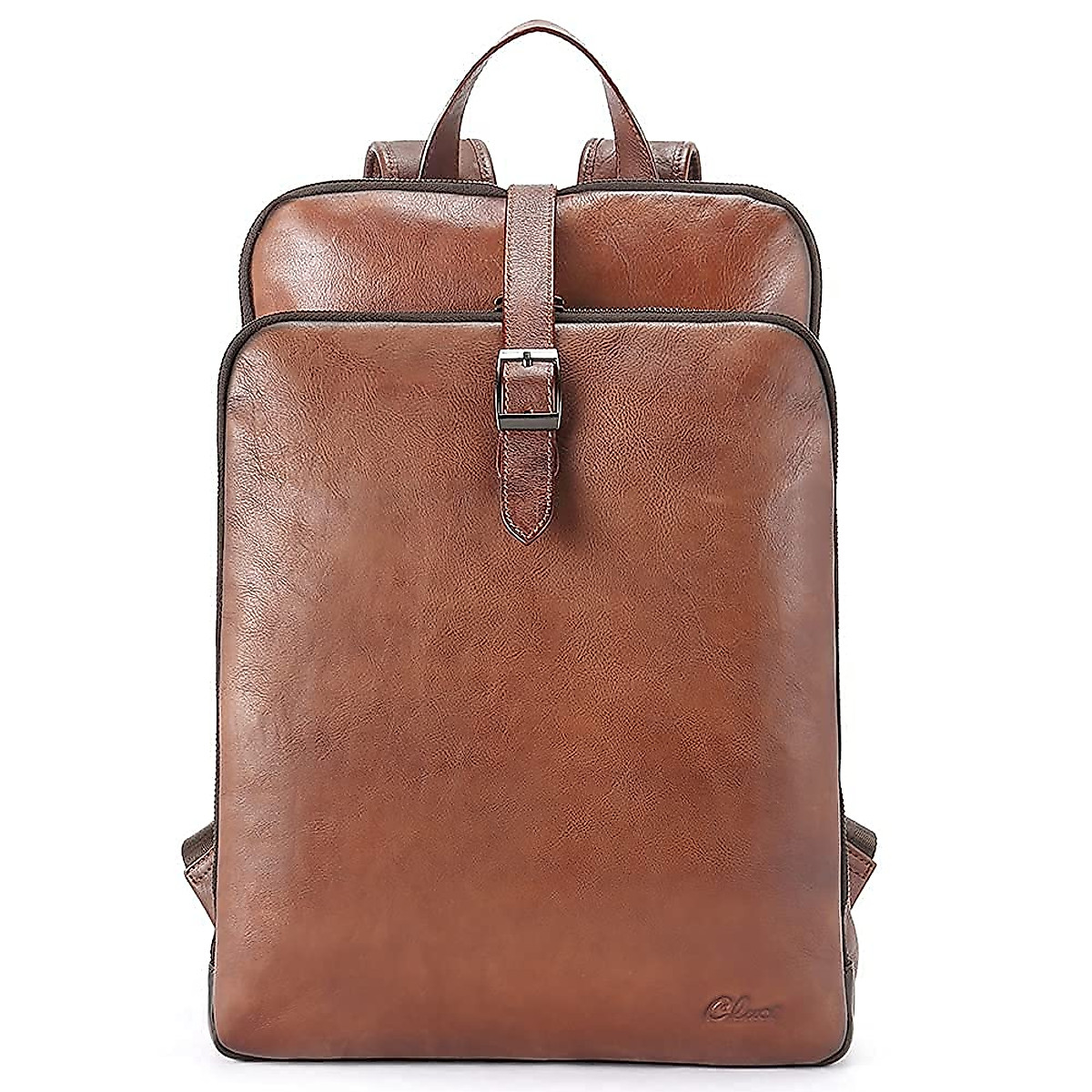 CLUCI Women Laptop Backpack Purse Vegetable Tanned Full Grain Leather 15.6 inch Computer Bag Business Casual Travel Daypack Yellowish Brown