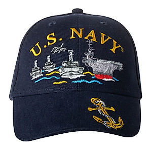 United States Navy USN Ship Fleet by Sea, Air and Land Embroidered Cap Hat - Adjustable Blue