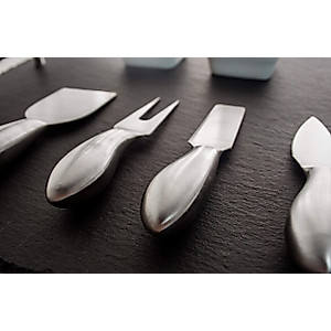 Slate Cheese Board Set with Handles | 9 pcs - 12" x 16" Serving Tray, Stainless Steel Cheese Knife Set with Ceramic Bowls + Soapstone Chalk