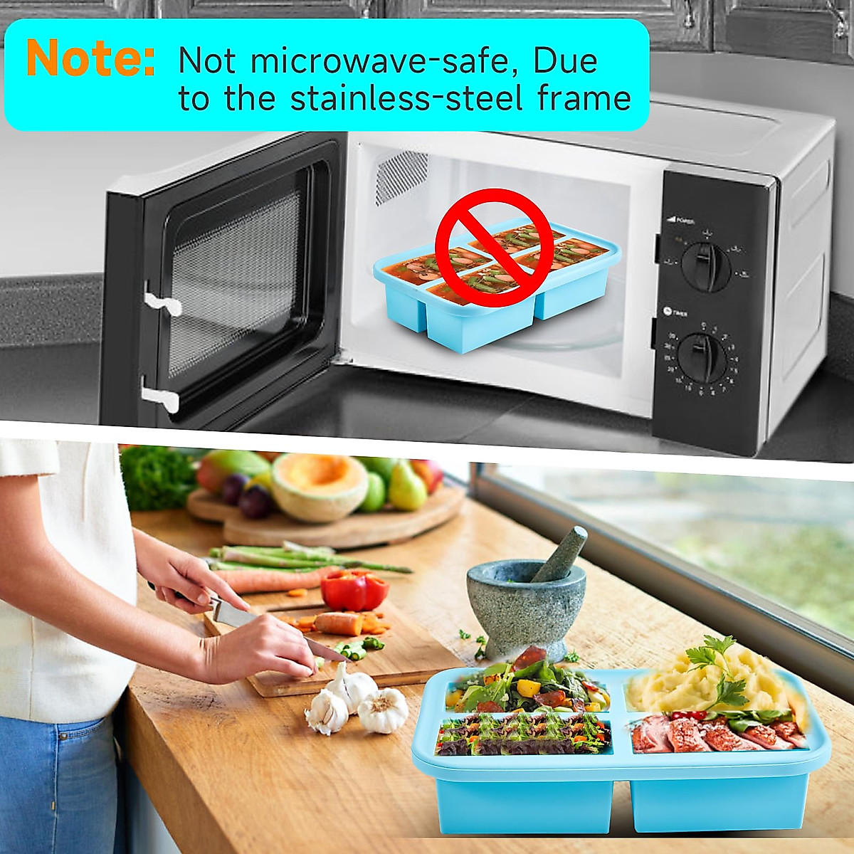 Silicone Freezer Trays with Lid, 1 Cup Soup Freezer Containers - 2 Pack, Silicone Soup Freezer Molds - Large Ice Cube Tray, Freeze and Store Soup, Broth, Sauce, Leftovers - Makes 8 Perfect 1 Cup