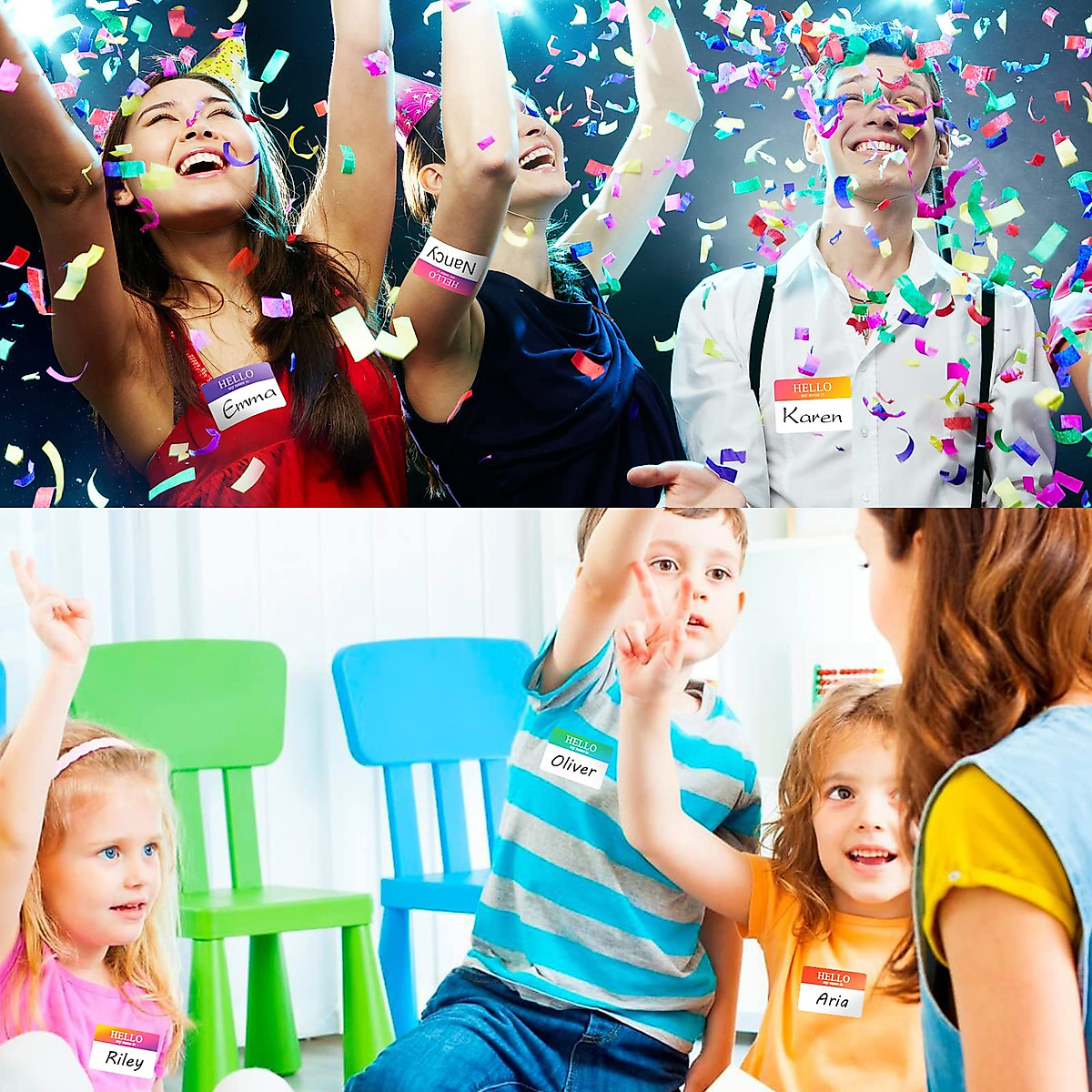 345 Pcs Name Tags Rainbow Sticker, Hello My Name is Stickers 15 Color, Name Tag Stickers, Hello My Name is Name Tag, Name Tags Sticker for School Office Home (3"x2")