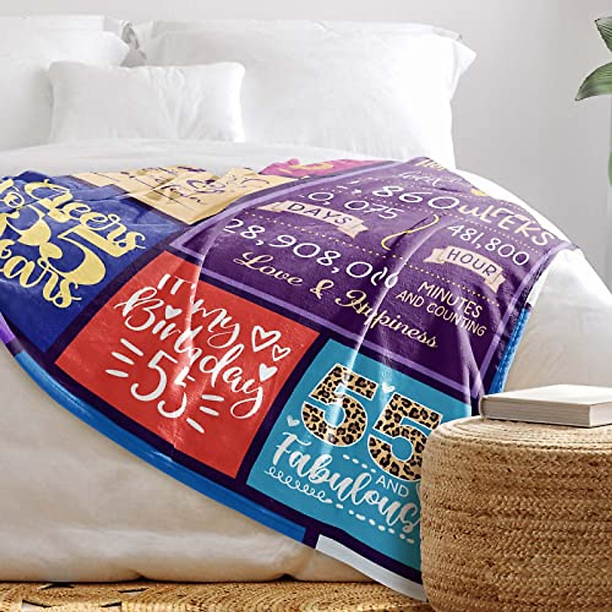 55 Birthday Decorations for Women Men, 55th Birthday Gifts for Men Women, Womens Birthday Gifts, Happy Birthday Gifts for Women, Birthday Gifts for Mom, Wife, Sister Warm Throw Custom Blanket