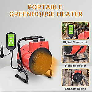 Electric Greenhouse Heater With Digital Thermostat Control, Portable Heater Fan For Green House, Grow Tent, Flower Room, Overheat Protection, Fast Heating, Spray Water Proof