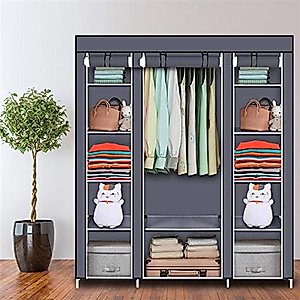 Thxbyebye Portable Clothes Closet, Non-Woven Fabric Wardrobe with Hanging Rods, 9 Storage Shelves, Storage Organizer
