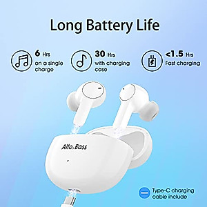 Wireless Earbuds, Bluetooth 5.3 Earbuds with 4 Microphones Deep Bass 60H Playtime Clear Call Noise Cancelling Ear Buds Touch Control Wireless Earphones for iPhone Android Workout, White