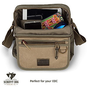 SCRUFFY DOG Canvas Messenger Bag for Men and Women with Adjustable Strap - Crossbody Satchel Small 11 inch, Khaki