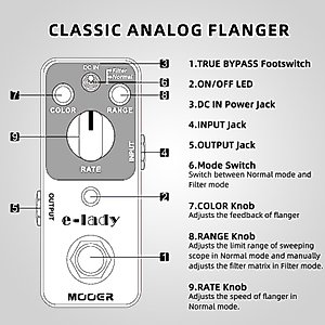 MOOER E-lady Analog Flanger Pedal, Filter Mode, Oscillator effects, Ture Bypass