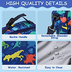 RAVUO Lunch Bag for Kids, Insulated Lunch Box Large Reusable Lunch Tote with Detachable Shoulder Strap,Water Resistant Thermal School Lunch Cooler for Girls and Boys (Dinosaur)