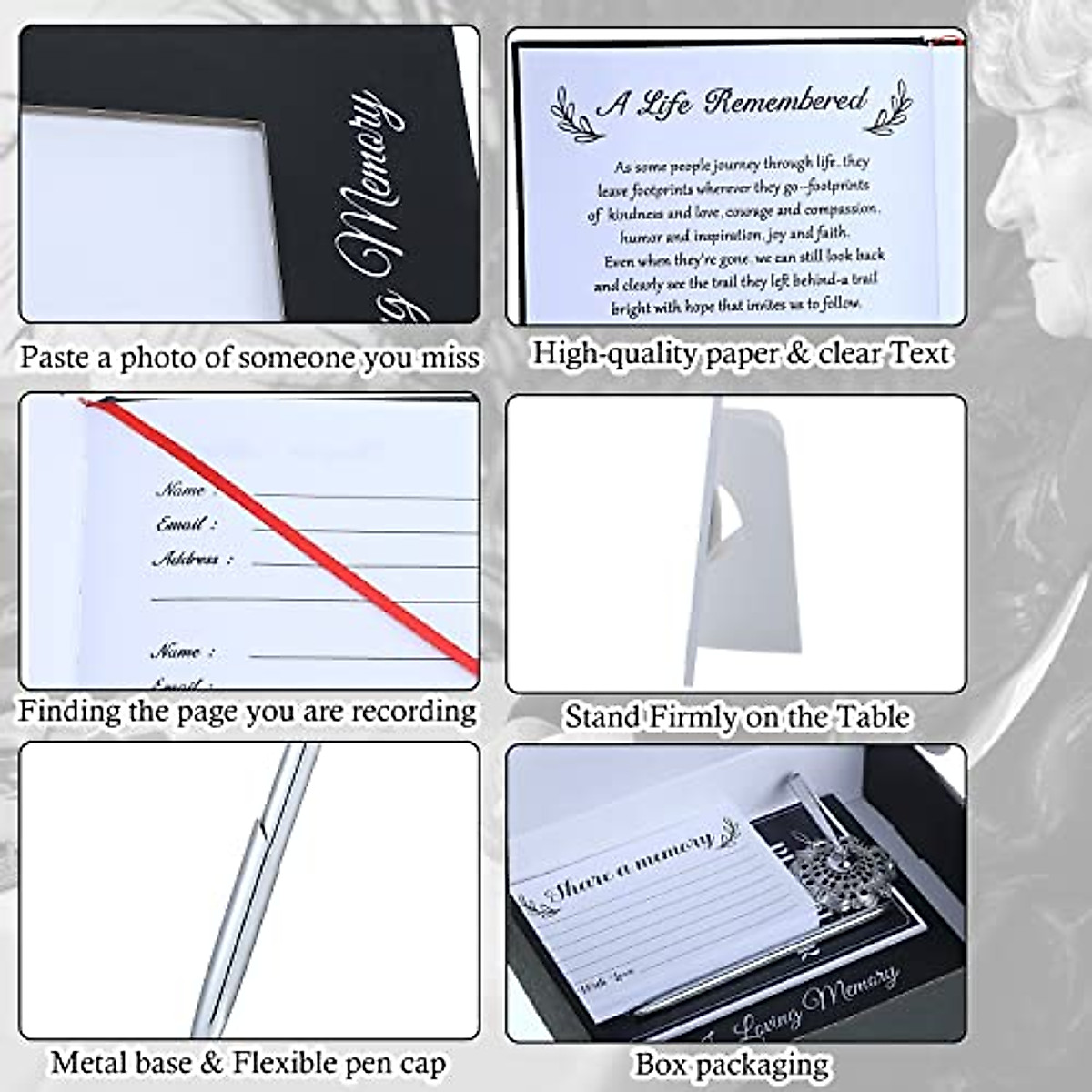 Yexiya Funeral Guest Book Memorial Guest Book Condolence Celebration of Life Decorations 150 Pcs Share a Memory Cards Signature Pen Memory Table Sign 124 Pages Hardcover in Loving Memory Guest Book