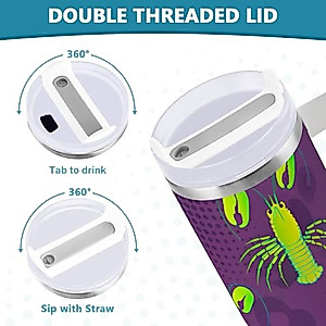 Lobsters Yellow Green Purple Double Insulated Tumblers with Handle and Straw Lid for Water, Insulated Tumbler 30 OZ / 0.89 L